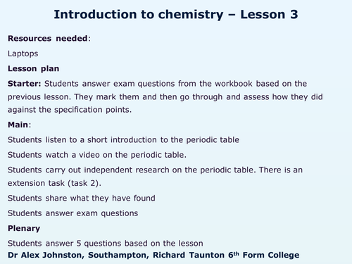 OCR Chemistry A - Topic 1- Introduction to Chemistry | Teaching Resources