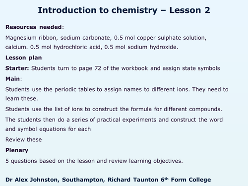 OCR Chemistry A - Topic 1- Introduction to Chemistry | Teaching Resources