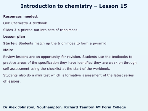 OCR Chemistry A - Topic 1- Introduction to Chemistry | Teaching Resources
