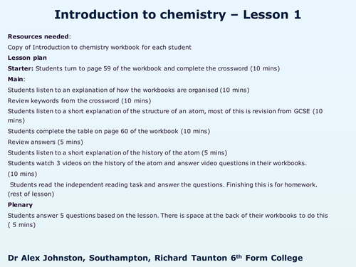 OCR Chemistry A - Topic 1- Introduction to Chemistry | Teaching Resources