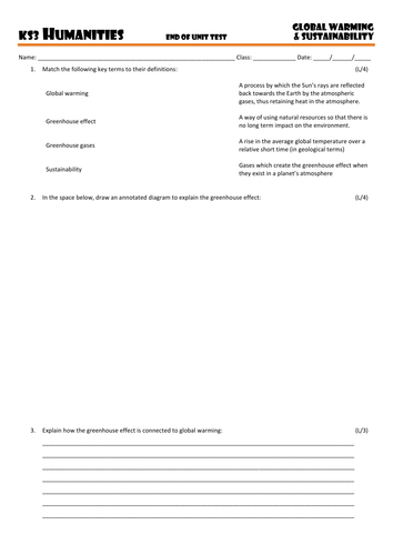 End of Unit Test and MarkScheme for Global Warming and Climate Change ...