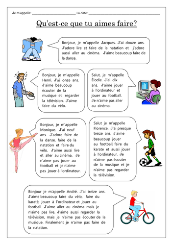 FRENCH - Hobbies - Qu'est-ce que tu aimes faire? - Worksheets ...