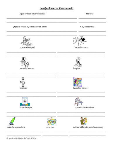 Spanish Chores Lesson | Teaching Resources