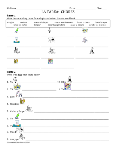 Spanish Chores Lesson | Teaching Resources