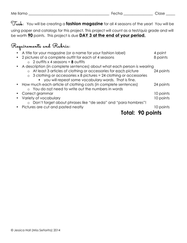 Spanish Clothing Fashion Magazine Project | Teaching Resources