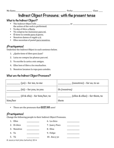 Spanish Indirect Object Pronouns Lesson with the Present Tense ...