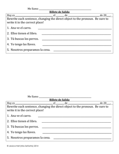 Spanish Direct Object Pronouns Lesson with the Present Tense | Teaching ...