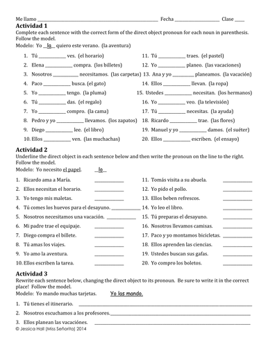 Spanish Direct Object Pronouns Lesson with the Present Tense | Teaching ...