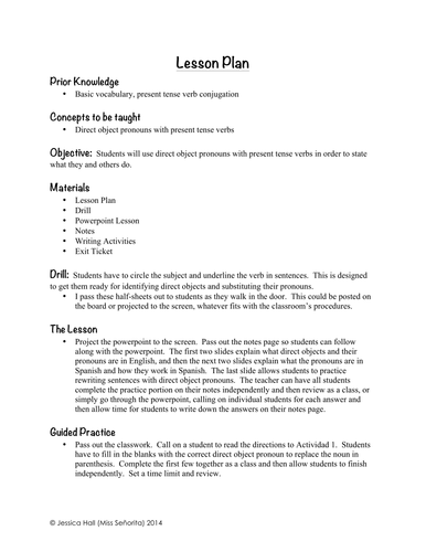 Spanish Direct Object Pronouns Lesson with the Present Tense | Teaching ...