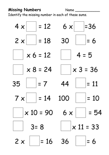 Understanding the role of the equals sign / Missing Number / Box ...