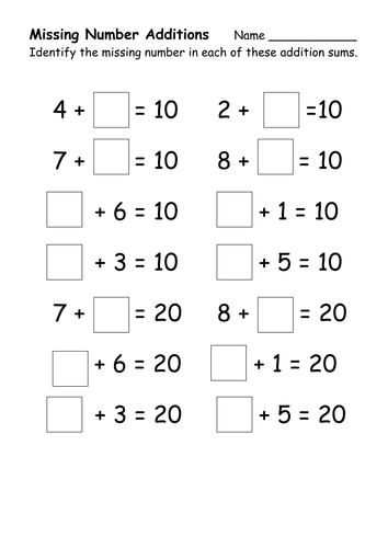 Understanding the role of the equals sign / Missing Number / Box ...