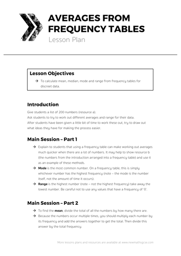 Averages from Frequency Tables - Complete Lesson | Teaching Resources