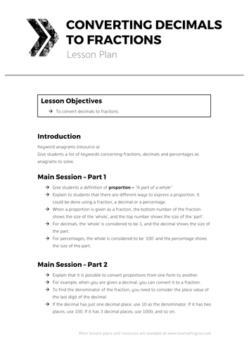 Converting Decimals to Fractions - Complete Lesson | Teaching Resources