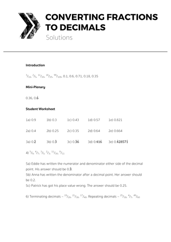 Converting Fractions to Decimals - Complete Lesson | Teaching Resources