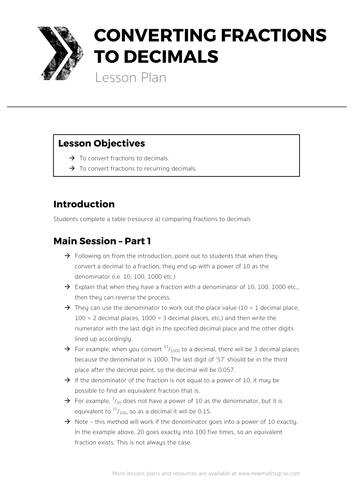 Converting Fractions to Decimals - Complete Lesson | Teaching Resources