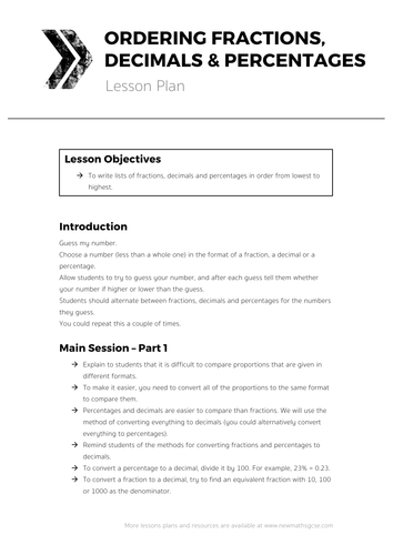 Ordering Fractions, Decimals & Percentages - Complete Lesson | Teaching ...