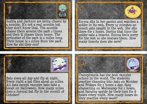 Halloween Math Word Problem Task Cards (Super Scary) | Teaching Resources