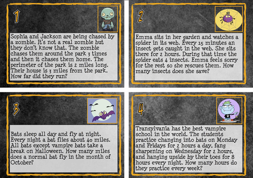 Halloween Math Word Problem Task Cards (Super Scary) | Teaching Resources
