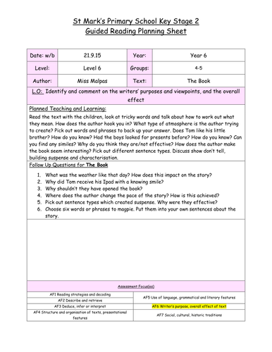 3 weeks of guided reading planning for Year 6, suspense stories, with ...