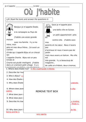 FRENCH - Where I live - Où j'habite - Revision - Worksheets | Teaching ...