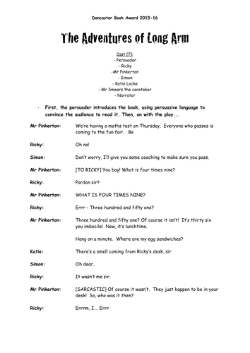 Doncaster Book Awards 2015/16 scripts | Teaching Resources