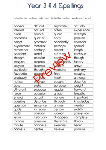 Sample New Curriculum Weekly Spelling Year 3 and 4 Activity | Teaching ...
