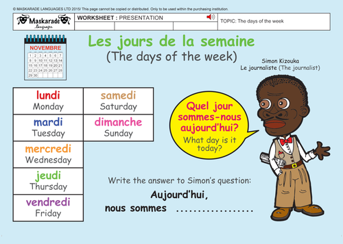 FRENCH-Y3/4-AT SCHOOL- The days of the week/ Les jours de la semaine by ...