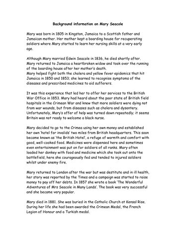 Mary Seacole Resource Pack | Teaching Resources