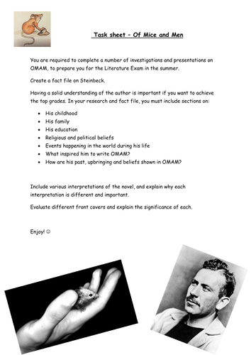 Of Mice and Men Research Task Sheets | Teaching Resources