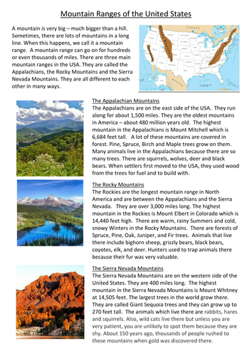 Mountain Ranges of the USA | Teaching Resources