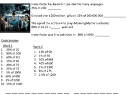 Harry Potter Percentages Code Breaker | Teaching Resources