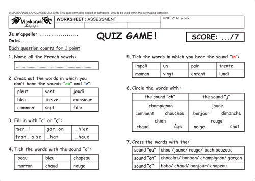 FRENCH-UNIT-2-AT-SCHOOL-2ND TO 5TH GRADES: School subjects and diary ...