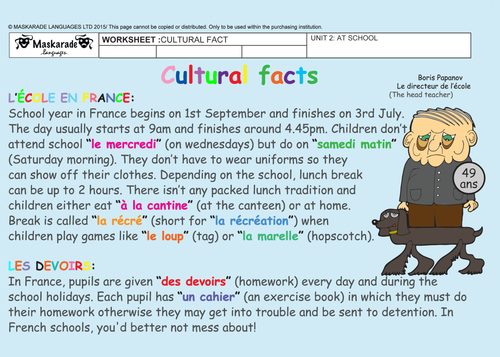 FRENCH-UNIT-2-AT-SCHOOL-2ND TO 5TH GRADES: School subjects and diary ...