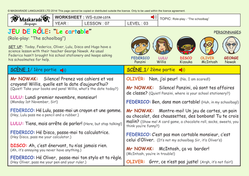 FRENCH-UNIT-2-AT-SCHOOL-2ND TO 5TH GRADES: School subjects and diary ...