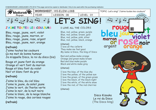 FRENCH-2ND-/3RD GRADES- AT SCHOOL: Colors/ Les couleurs/ Let's sing: J ...