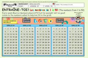 FRENCH - 4TH/5TH GRADES - AT SCHOOL : Counting up to 50/ Numbers 0-50 ...