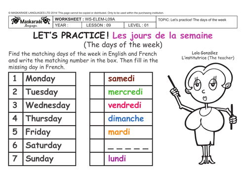 FRENCH - 2ND/3RD GRADES- AT SCHOOL: The days of the week | Teaching ...