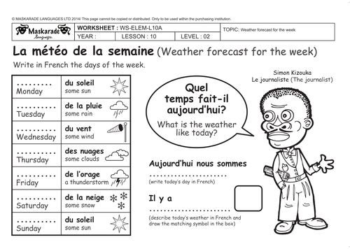 FRENCH - 3RD/4TH GRADES - AT SCHOOL: The days of the week/ Weather ...