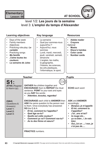 FRENCH - 3RD/4TH GRADES - AT SCHOOL: The days of the week/ Weather ...