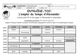 FRENCH - 4TH/5TH GRADES - AT SCHOOL: My school subjects and timetable ...