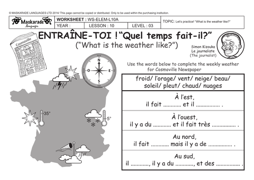 FRENCH - 4TH/5TH GRADES - AT SCHOOL: The weather forecast for the week ...