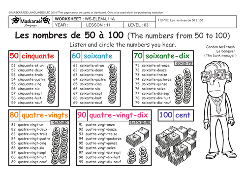 FRENCH - 4TH/5TH GRADES - AT SCHOOL: Counting up to 100/ Numbers 0 to ...