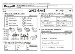 FRENCH - ABOUT YOU UNIT - ASSESSMENT - QUIZ TEST - 3RD TO 4TH GRADES ...
