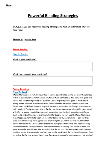 Reciprocal Reading Practise | Teaching Resources