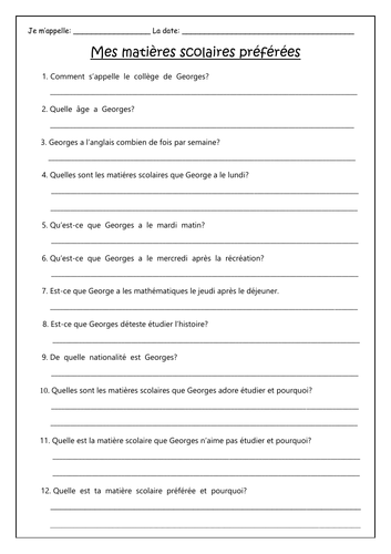 FRENCH - School Subjects & Time Table - Worksheets | Teaching Resources