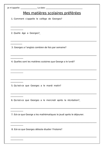 FRENCH - School Subjects & Time Table - Worksheets | Teaching Resources