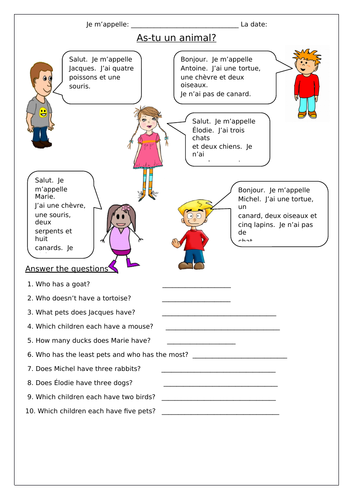 FRENCH - Animals - As-tu un animal? - Worksheets | Teaching Resources