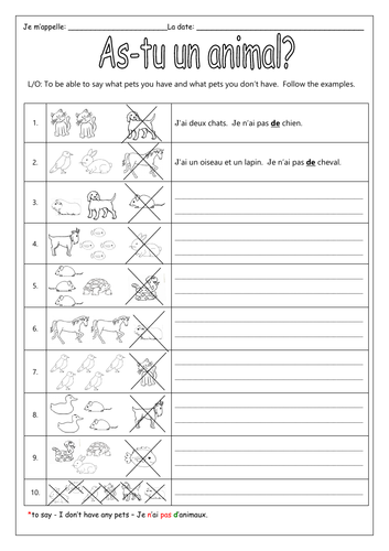FRENCH - Animals - As-tu un animal? - Worksheets | Teaching Resources
