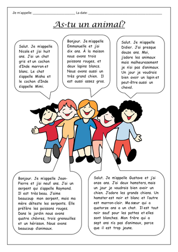 FRENCH - Animals - As-tu un animal? - Worksheets | Teaching Resources