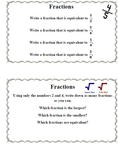Fraction Review Fun Cards | Teaching Resources